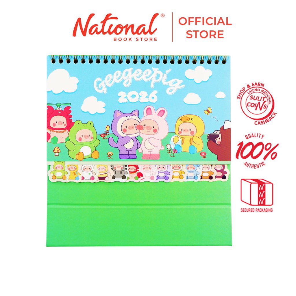 Geegee Pig 2026 Desk Calendar 210 X148Mm 12 Sheets Blue Die Cut Design ...