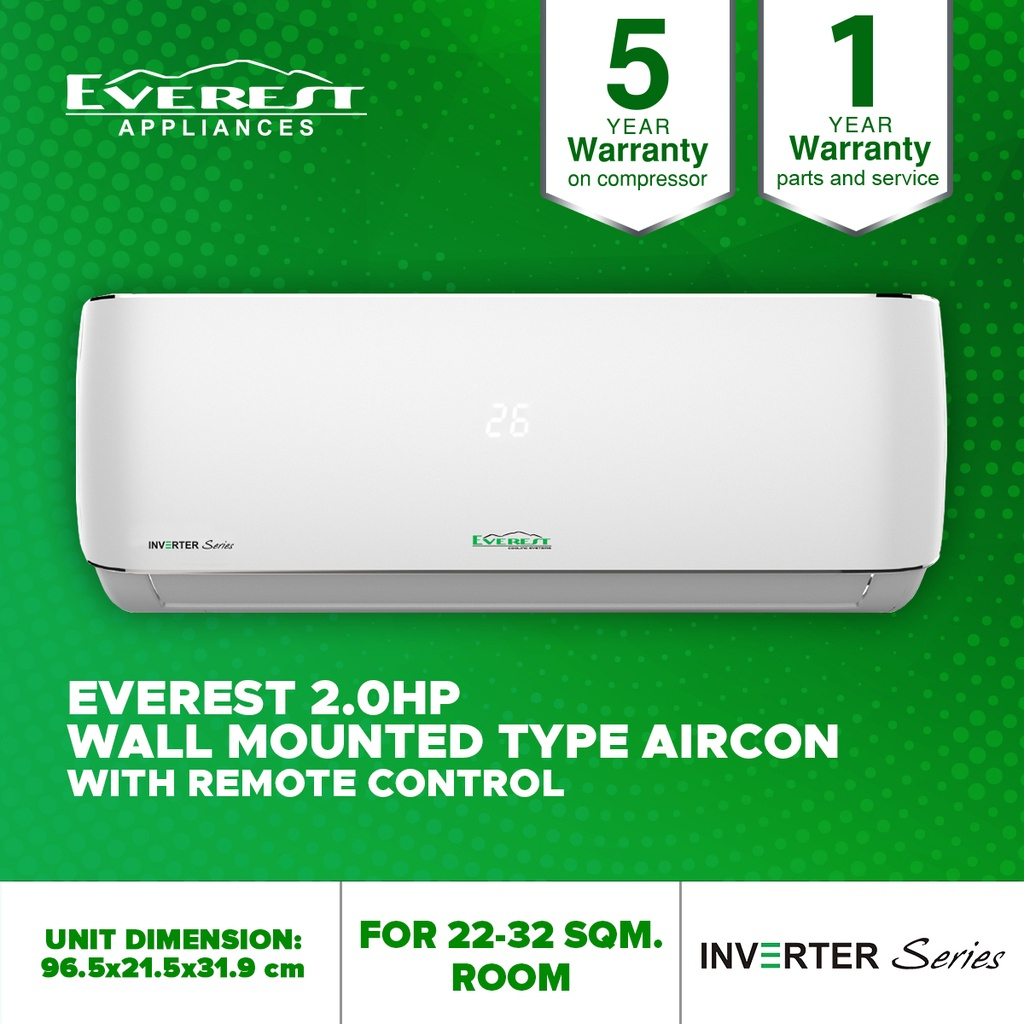 EVEREST 2.0HP Inverter Split Type Aircon/with 1st 10ft. Installation ...