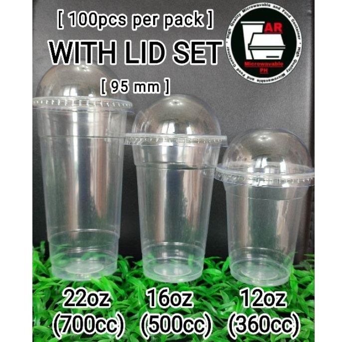 [100pcs] Plastic PP Flat Cup with Lid SET ( 8oz 12oz 16oz 22oz ) 95mm ...
