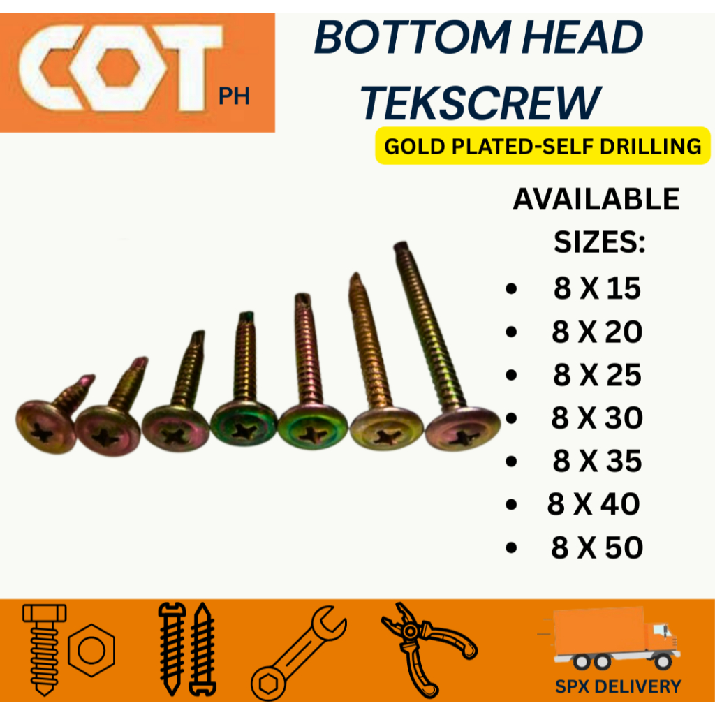 50pcs~ Bottom Head Tekscrew |Self drilling|Self tapping| Wood/Steel ...