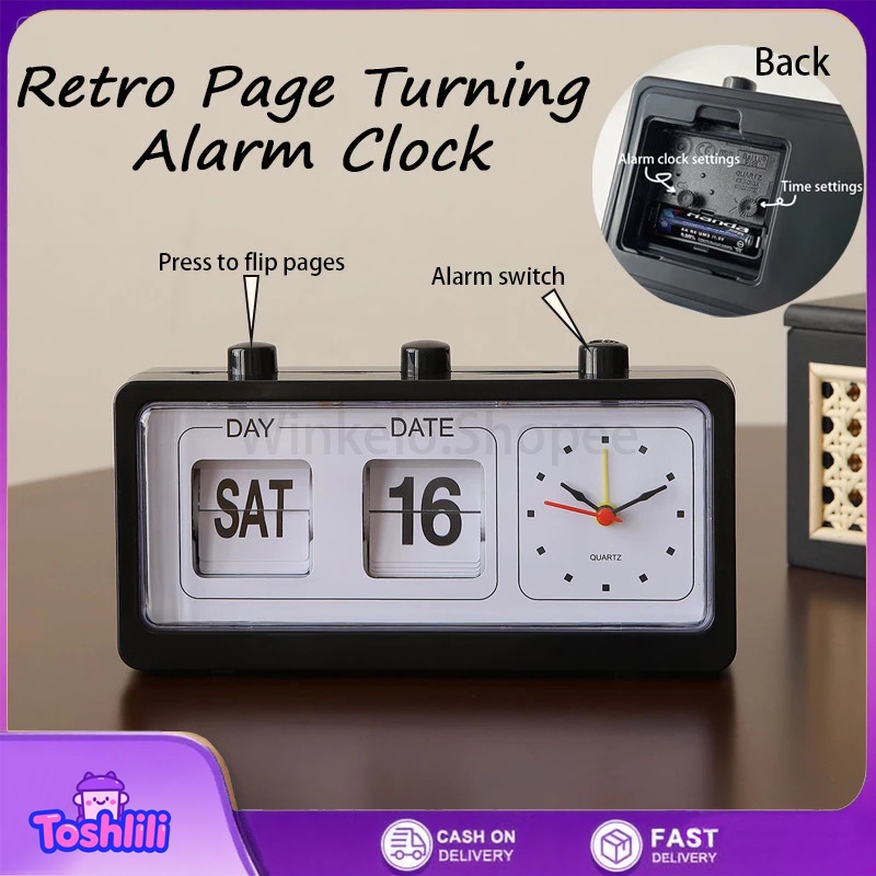 Black Vintage Clock Novelty Flip Clock Alarm clock Desktop Digital ...