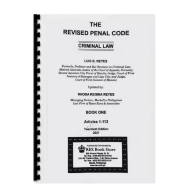 Revised Penal Code Volume 1 - 2021 Edition - Luis Reyes - 1000 pages ...