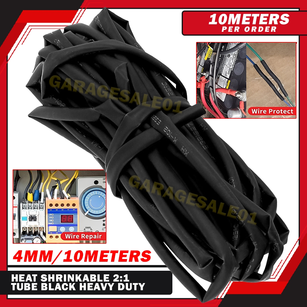 GS 10 Meters 4mm Heat Shrinkable Tubing – Black Cable Sleeve for Wire ...