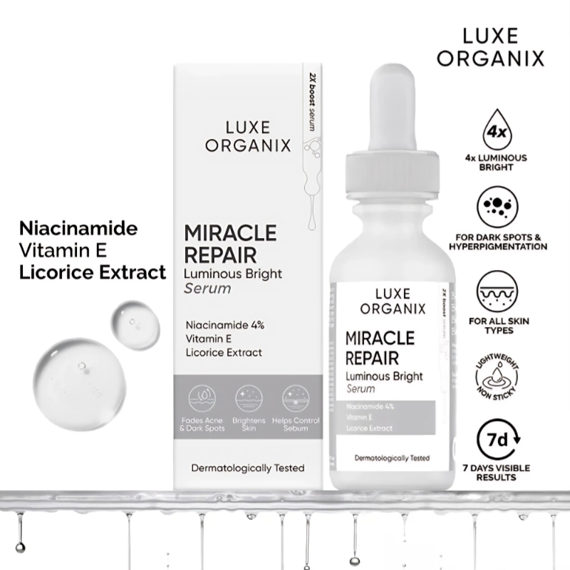 Luxe Organix Miracle Repair Luminous Bright Serum Niacinamide 4% Ance ...