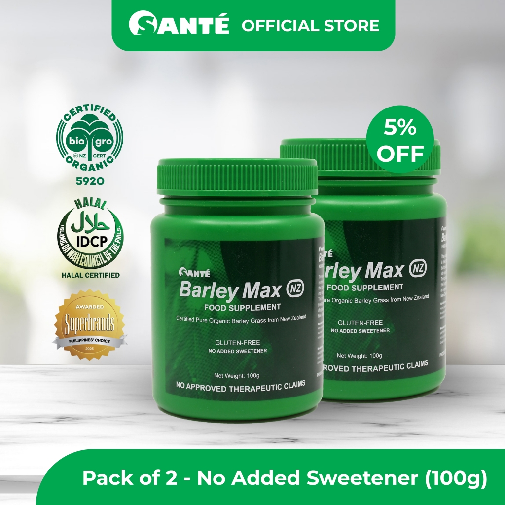 Santé Barley Max Powder 100g Canister No Added Sweetener (Pack of 2) | Organic Barley Grass from ...