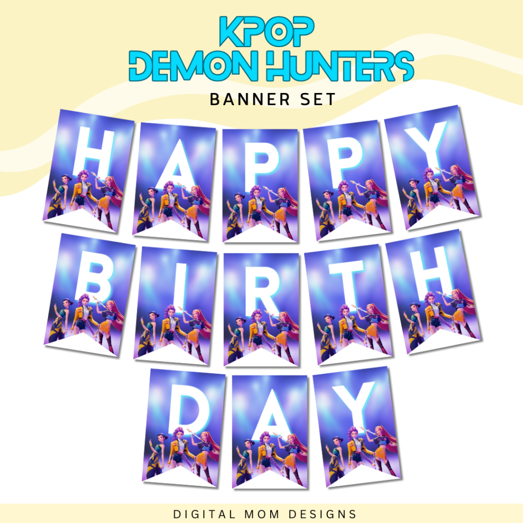 KPop Demon Hunters Customized Party Banner - Bunting Birthday Banner ...