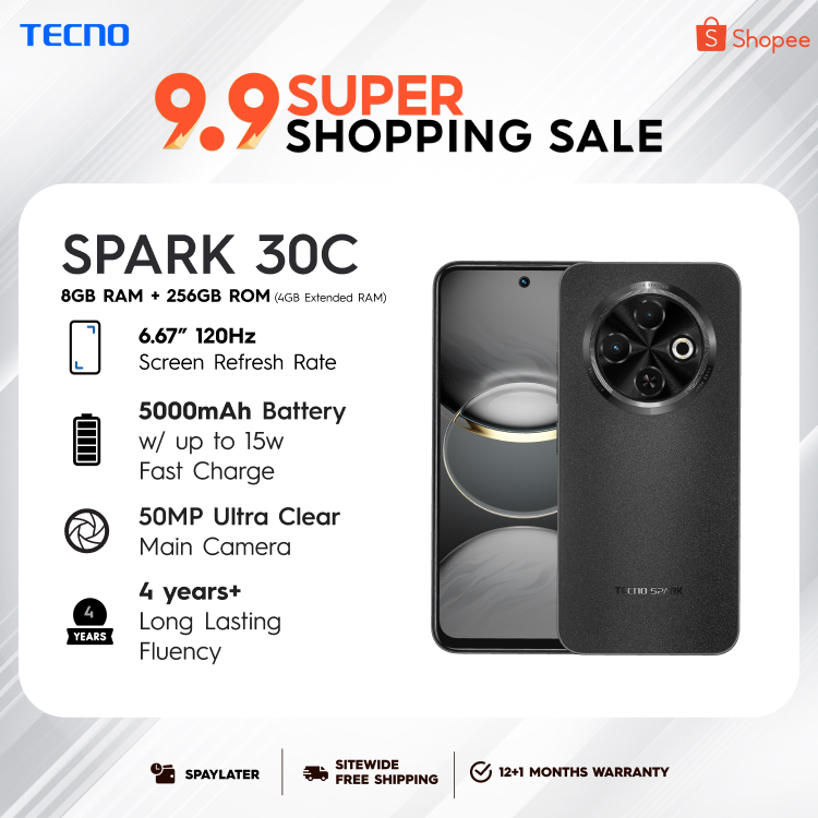 TECNO Spark 30c 8GB (4+4) + 256GB | G81 Processor | 50MP Camera |120HZ 6.67" BIG DISPLAY |18W ...
