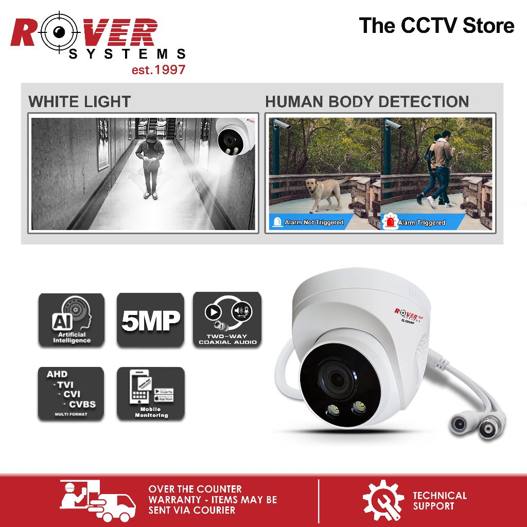 Rover Systems 5MP Dome XVI DUAL LIGHT Indoor CCTV Camera with Built-in ...