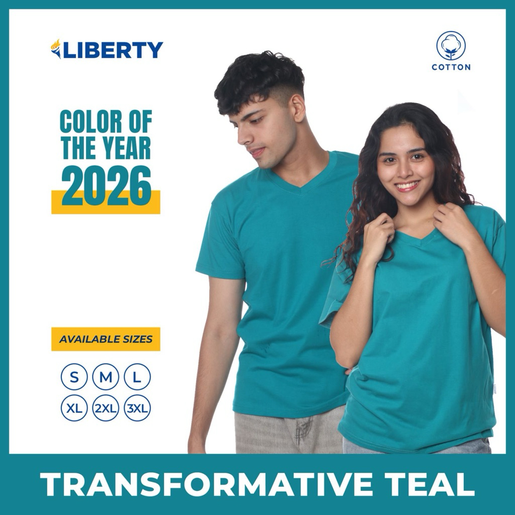 Color of the Year 2026 (Transformative Teal) - LIBERTY Cotton Tshirt Roundneck (Turquoise ...