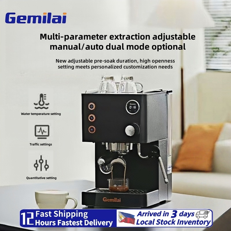 Gemilai 15Bar Espresso Machine w/ Pressure Gauge Semi-Auto for Home ...