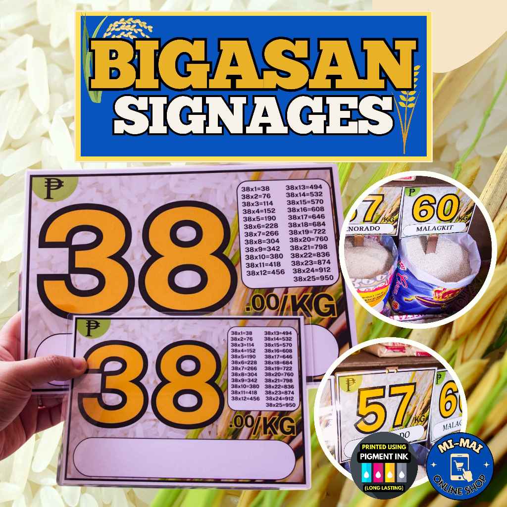 BIGASAN SIGNAGES / RICE TAG PRICE / LAMINATED RICE SIGNAGES | Shopee ...