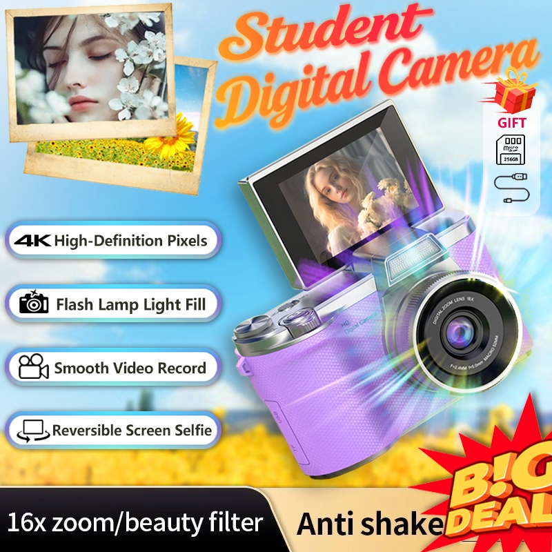 4K UHD Digital Camera 3.2 Inch Flip Screen 180° Anti-Shake Pocket CCD ...