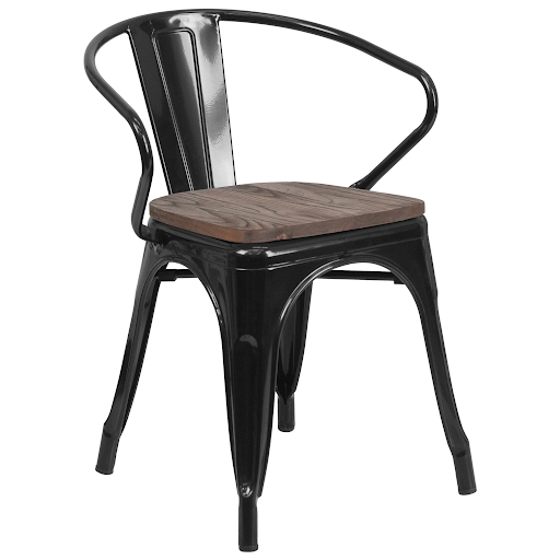 Sumo TLXARMWD All Steel Tolix Arm Chair with Wood on Seater, Powder ...
