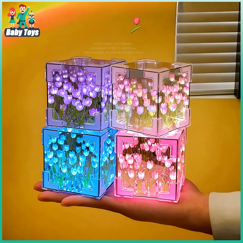 Magic Cube Tulip Night Light DIY Decorative Gifts Tulip Flower Sea ...