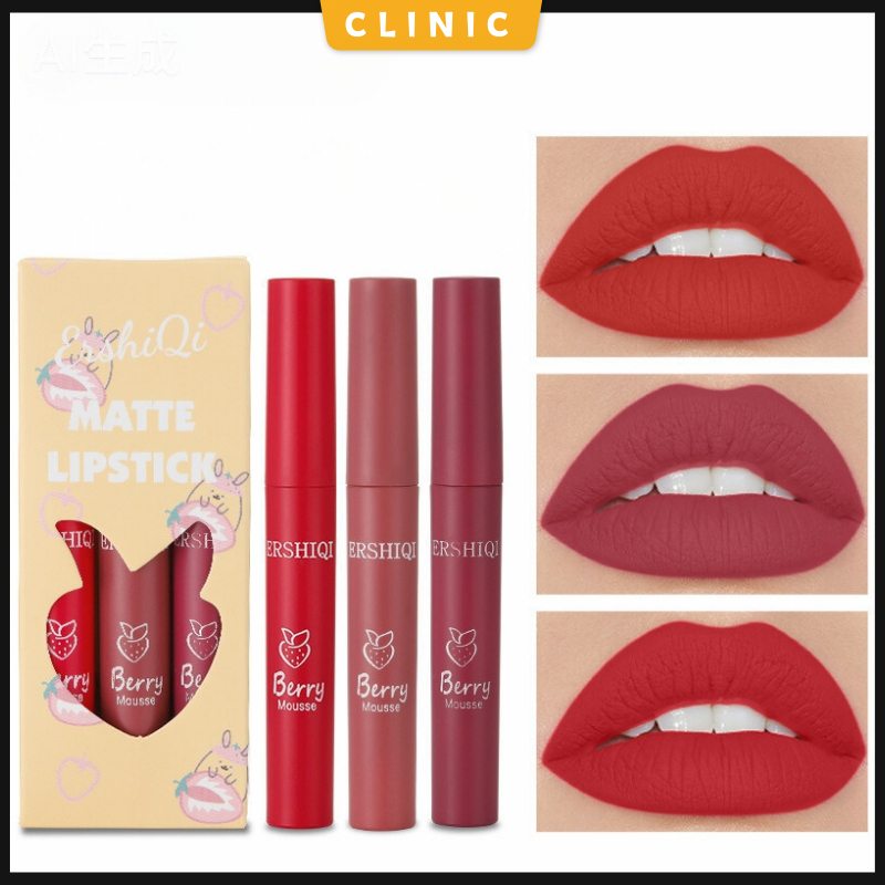 3PCS Velvet Matte Lip Glaze Set Non-marking Nude Lip Tint Long Lasting ...