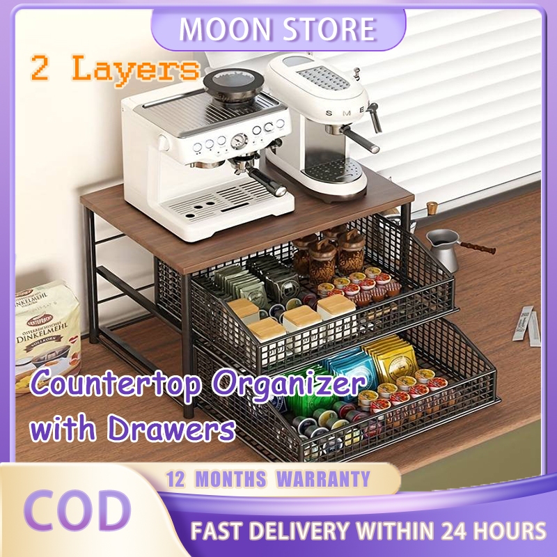 2 Tier Kitchen Countertop Organizer with Drawer Heavy-Duty Kitchen ...