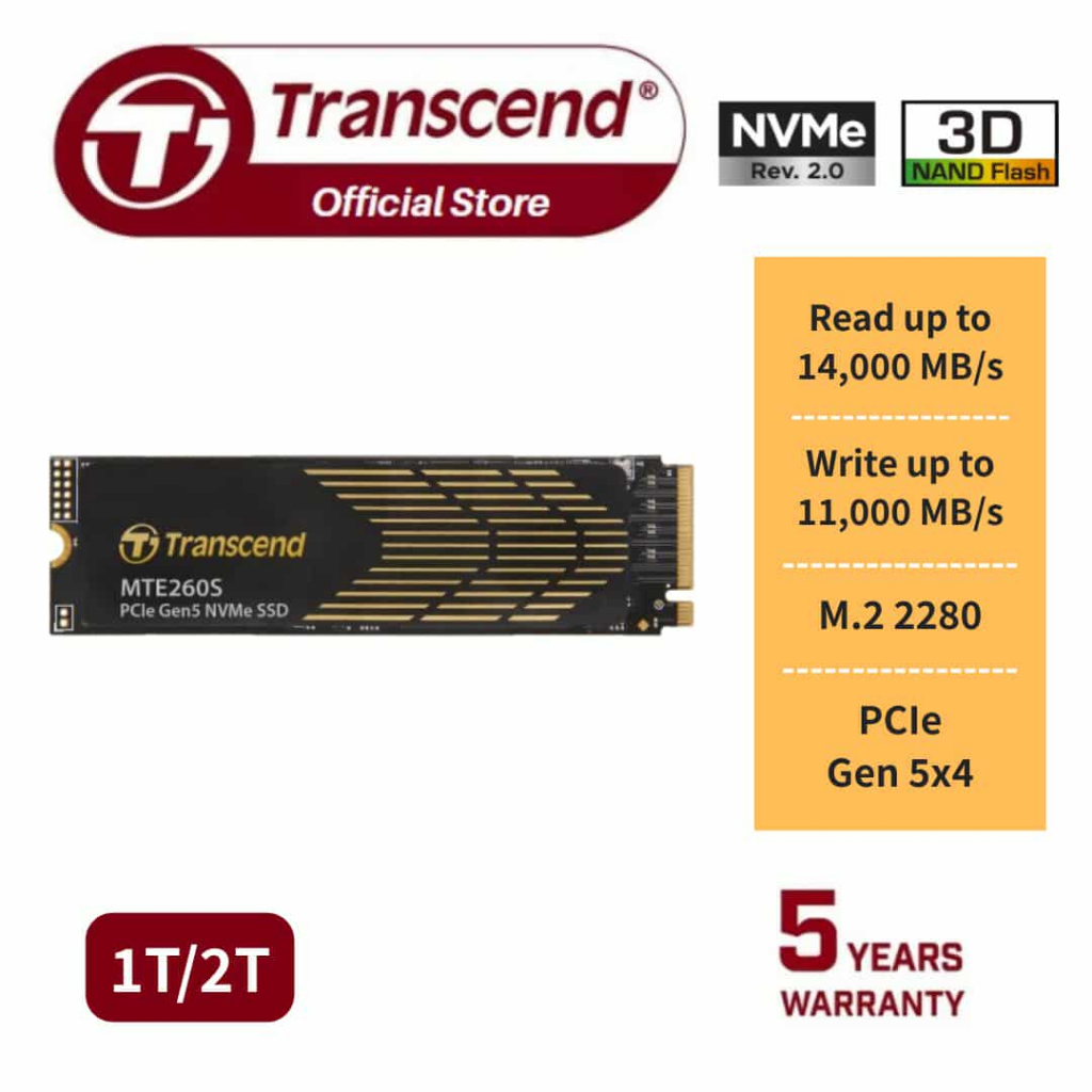 Transcend 1TB/2TB Ultra Performance PCIe M.2 SSDs /MTE260S Gen 5 x4 ...