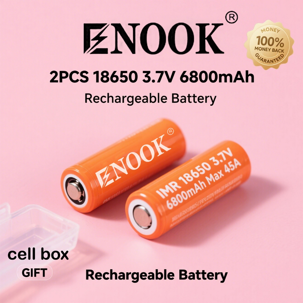 ENOOK Lithium 18650 ion Rechargeable battery 3.7V 6800mAh 45A with X2 ...