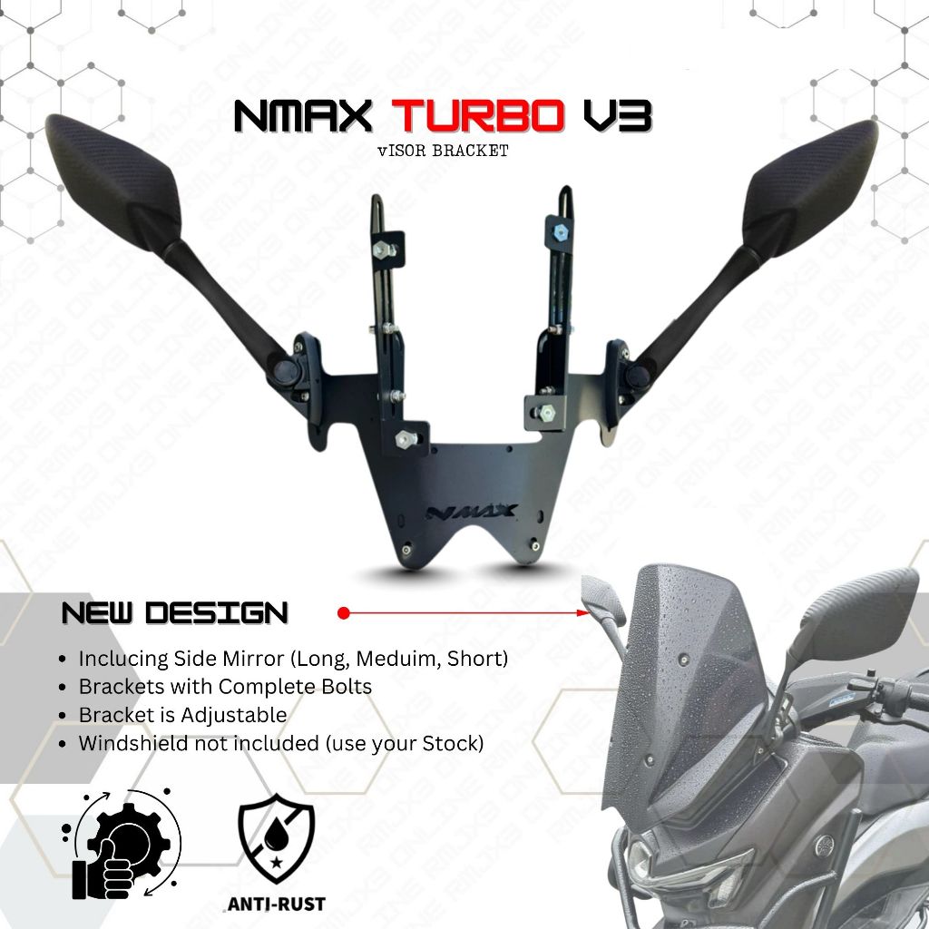 NMAX Turbo V3 Windshield Bracket – Adjustable Visor Bracket with Side ...
