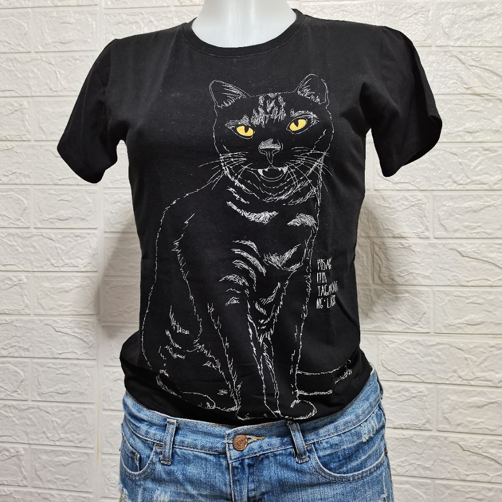 Preloved T Shirt Black Cat Pusang Itim | Shopee Philippines