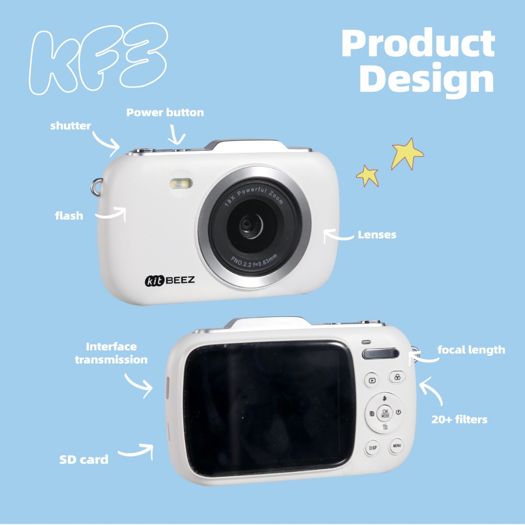【KiTBEEZ KF-3】Y2K CCD 4K Digital Camera 64MP 18X Zoom with built-in ...