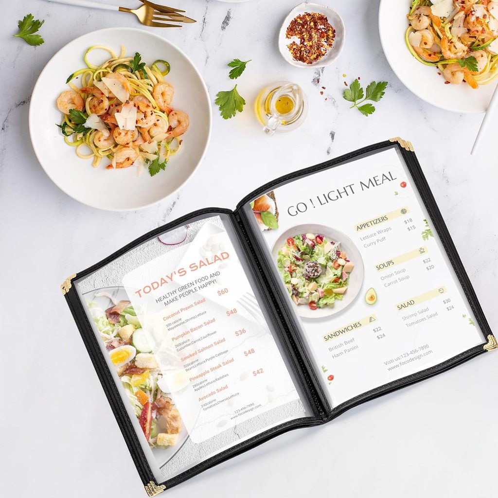 A4 Menu Clip PU Leather Menu Book For Restaurant 8/6/4/10 Page Super ...