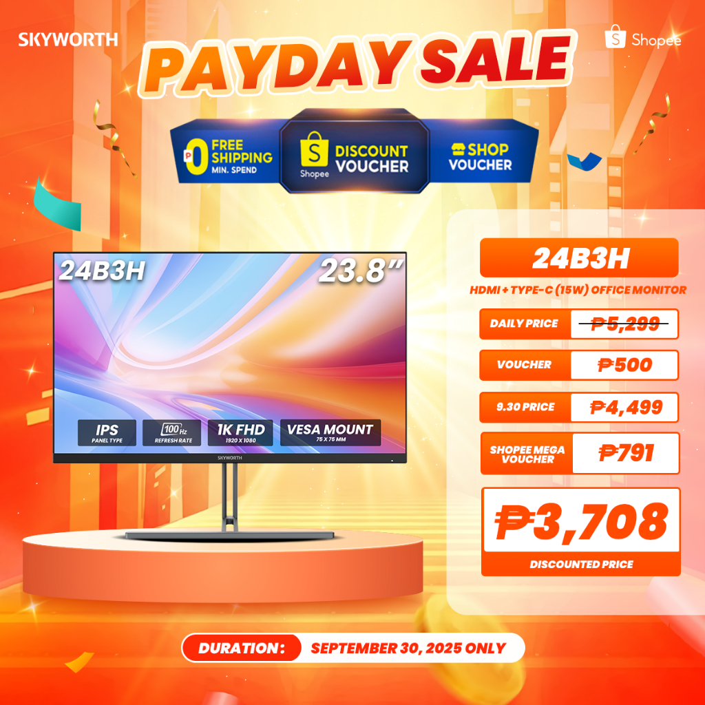 Skyworth 24B3H Office Monitor 24" IPS 1K 1920*1080 100Hz HDMI + Type-C 15W Port PC Monitor ...