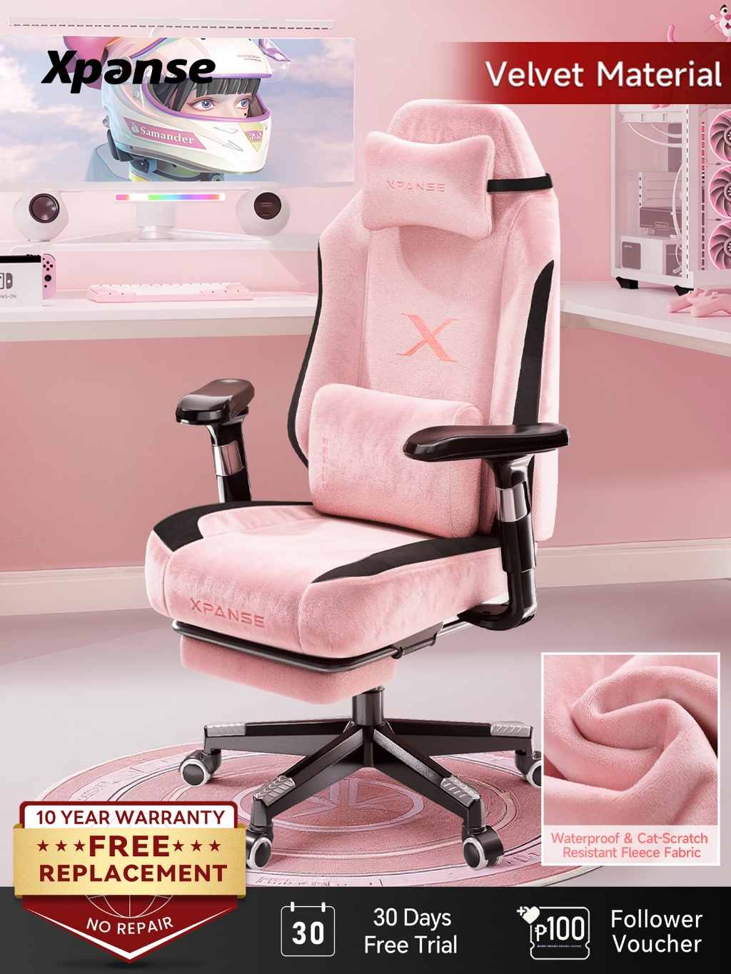 XPANSE Pink Velvet Gaming Ergonomic Chair Computer Office Study Chair ...