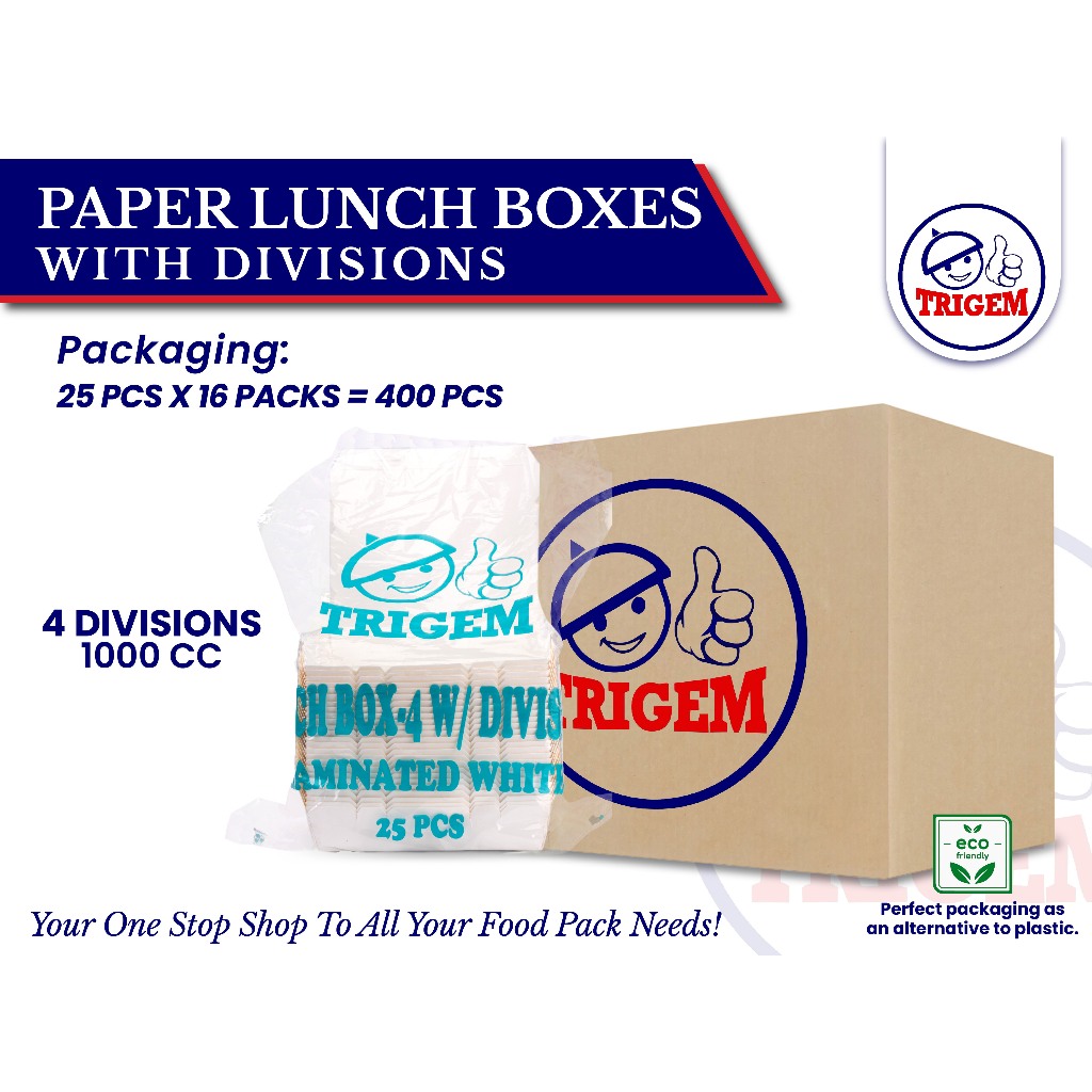[ 400 Pcs = 1 Box ] TRIGEM MEAL BOX Lunch Box 4 Division 1000 CC ...