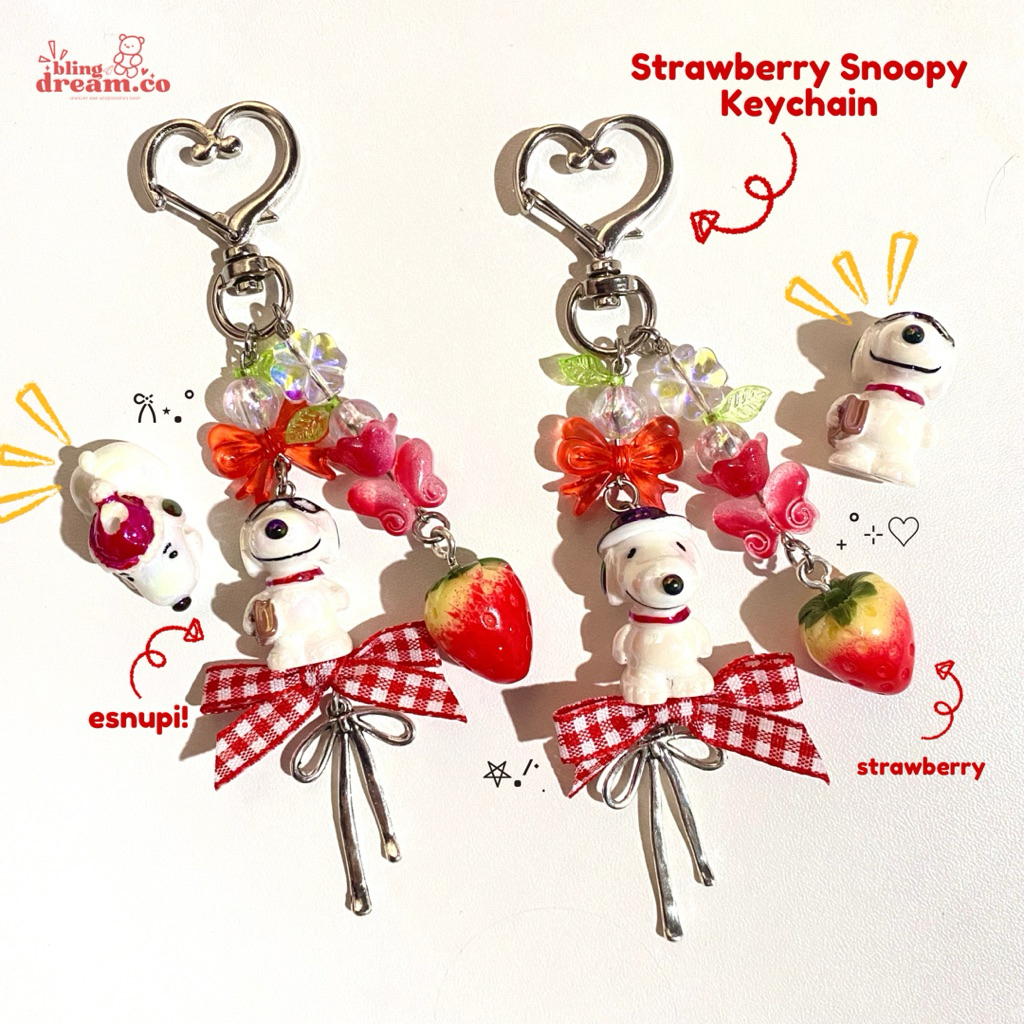 Strawberry Snoopy Keychain | Cute Trinket Bag Charm Kawaii Snoopy ...