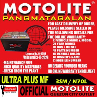 MOTOLITE 3SMF ULTRA PLUS Maintenance Free Car Automotive Battery 3SM ...