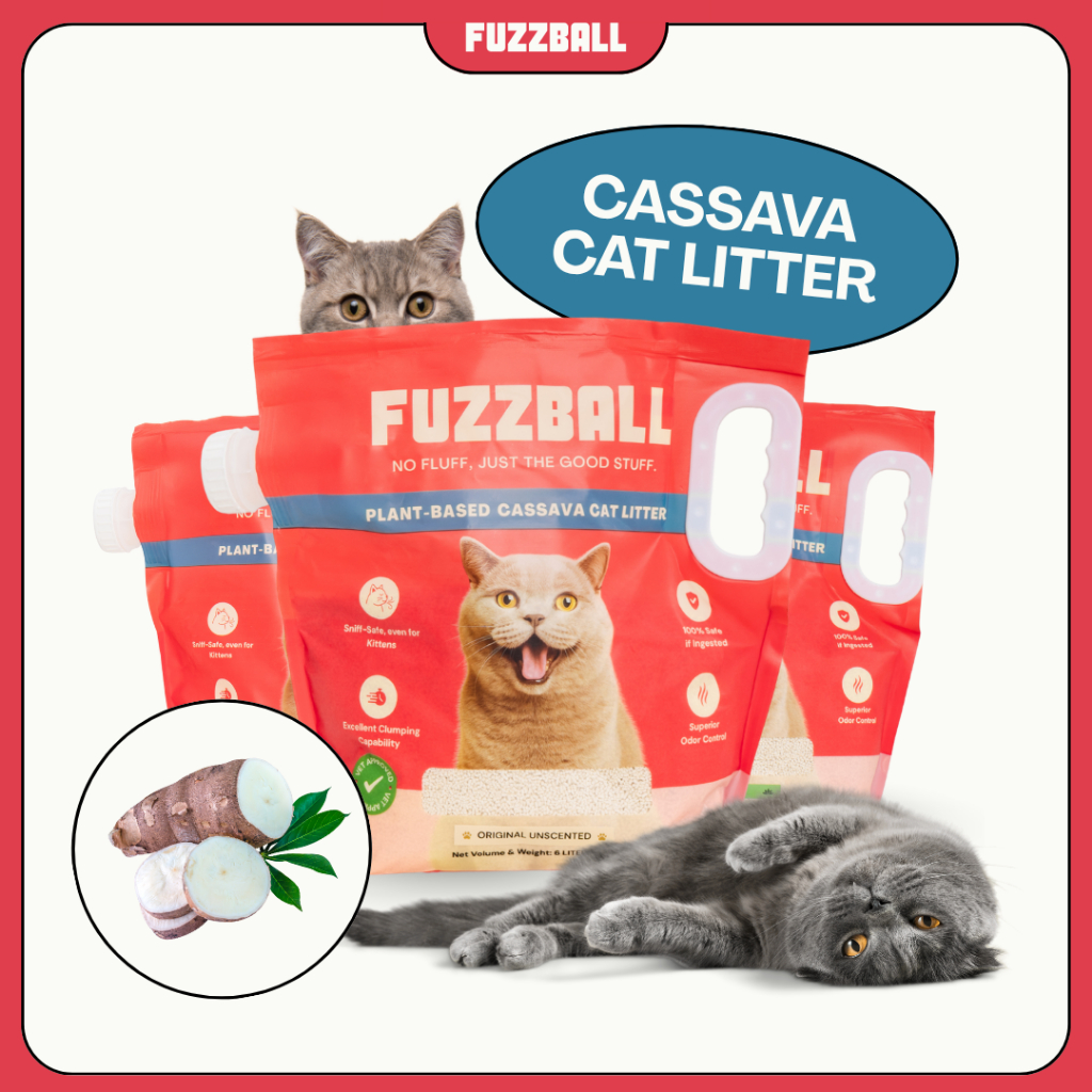 FUZZBALL Plant-Based Cassava Cat Litter 6L (2KG) - Non-Toxic, Clumping ...
