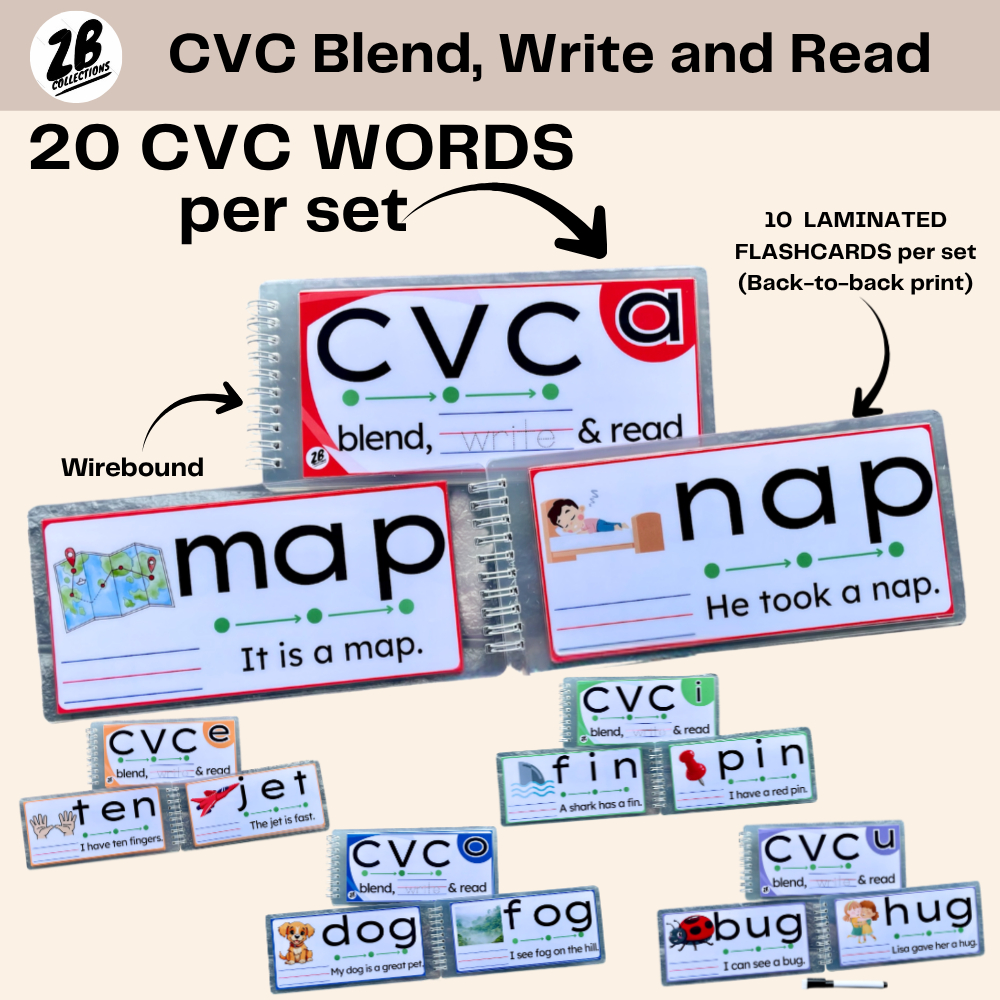 CVC Laminated Blend, Write and Read Cards, 20 words per set, high ...