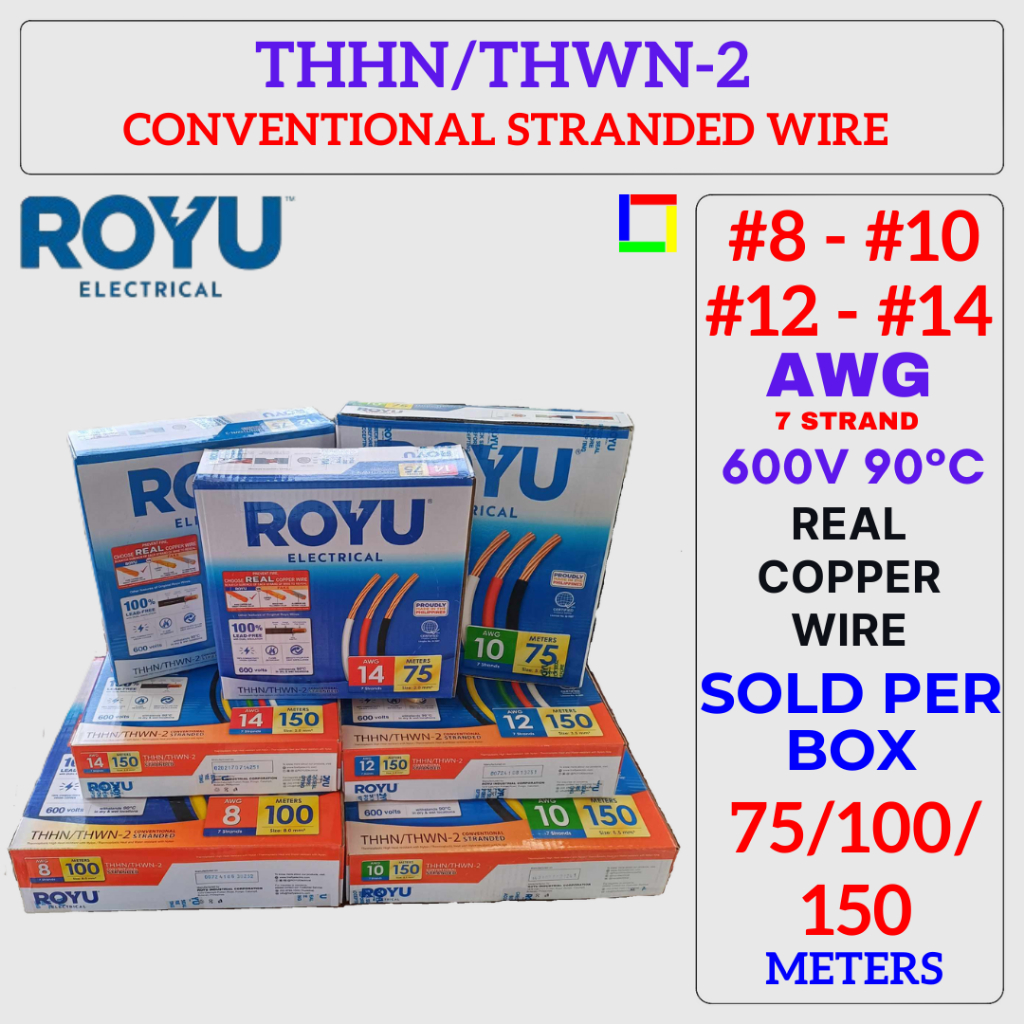 Royu THHN/ THWN-2 AWG (7 Strands) Stranded Electrical Wires #14, #12 ...