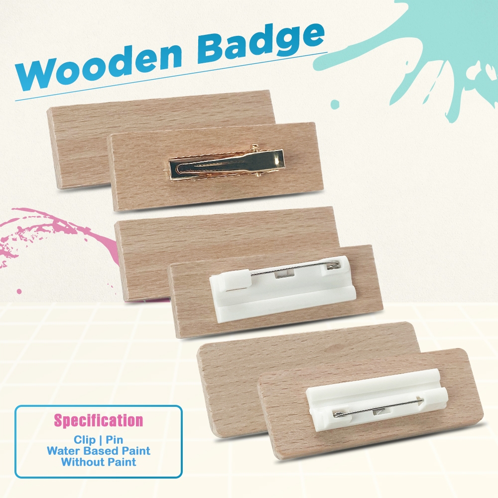 Solid Wooden Name Badge with Clip or Pin Blank Wooden Name Badge for ...