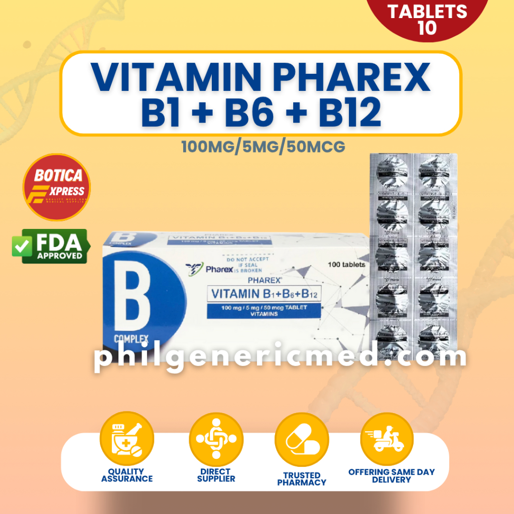 Pharex B-Complex (10 Tablets) Vitamin B1+B6+B12 | Shopee Philippines