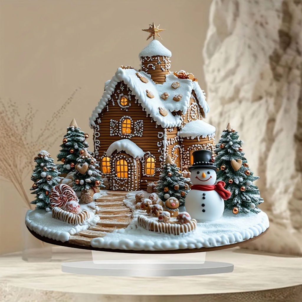 2D Acrylic Christmas House Snowman Winter Village Holiday Home Display ...