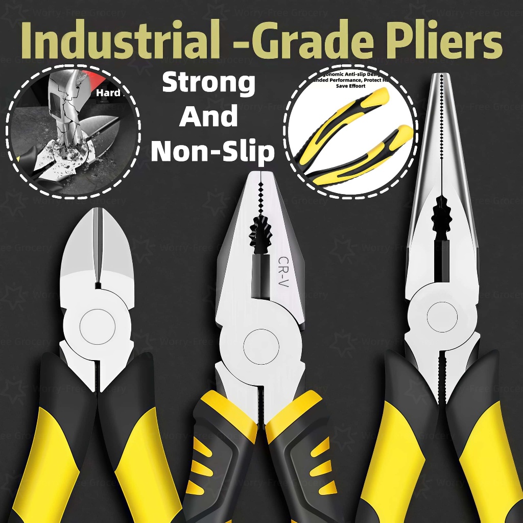 3PCS Set 6 Inch Heavy Duty Pliers Tool Set Bevel Pliers Wire Pliers ...