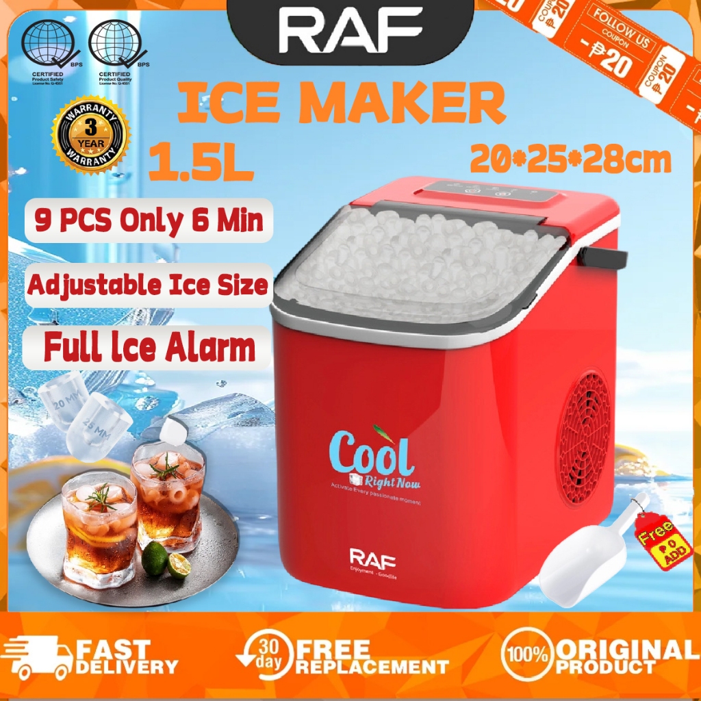 RAF Automatic Ice Maker Machine 12kg/24H Fast Cooling Selectable Ice ...