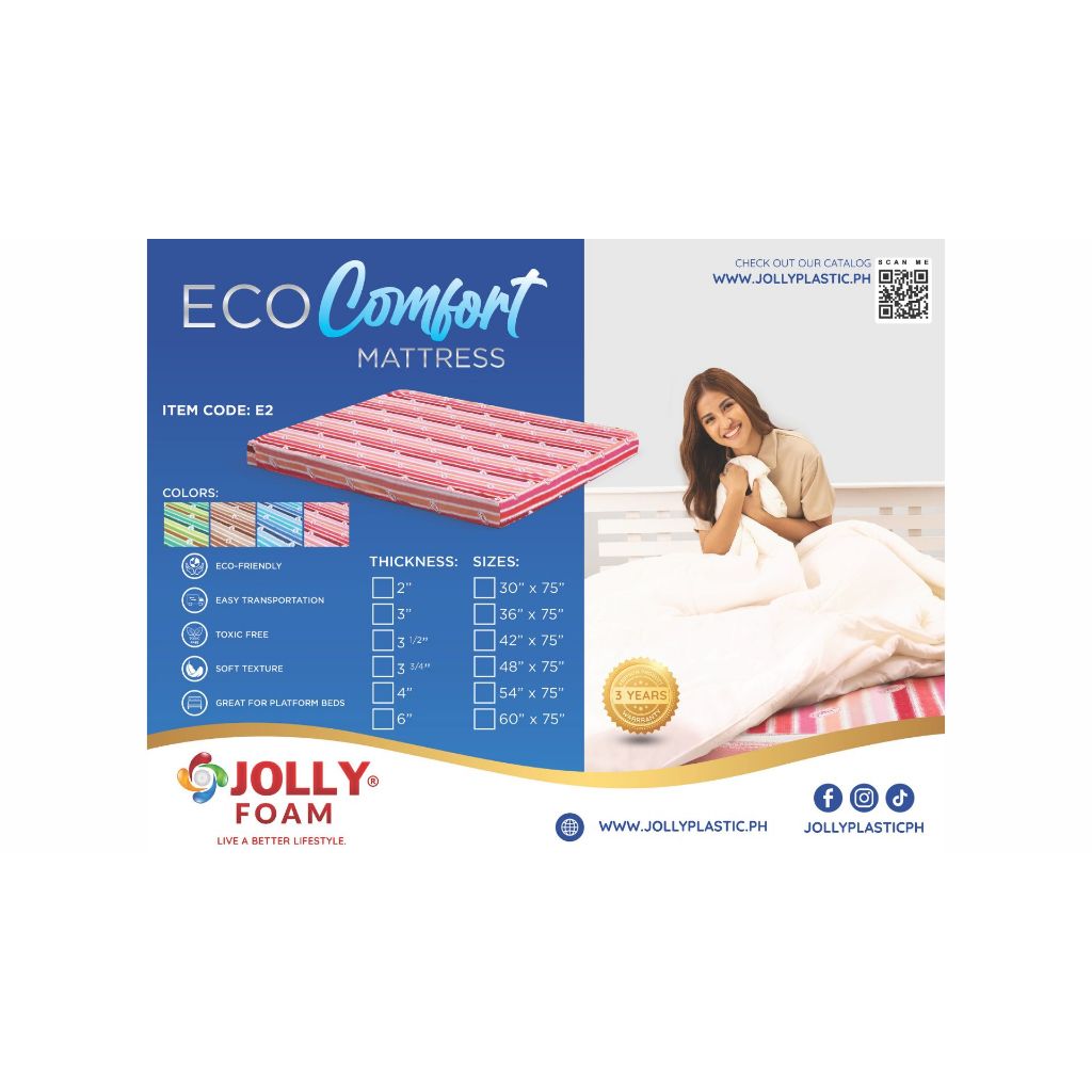 JOLLY FOAM Eco-Comfort Mattress 4 inches Thickness with 3 years ...