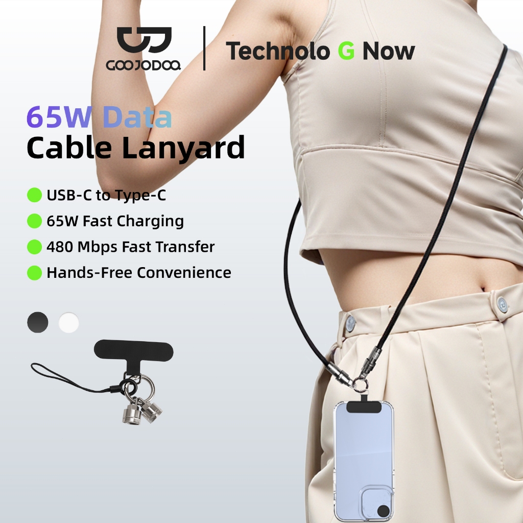 GOOJODOQ 2-in-1 65W Fast Charging Data Cable Lanyard For Fan Mobile ...