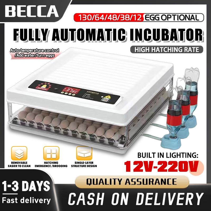130 Egg Fully Automatic Egg Incubator 220V/12V Dual Power Automatic ...
