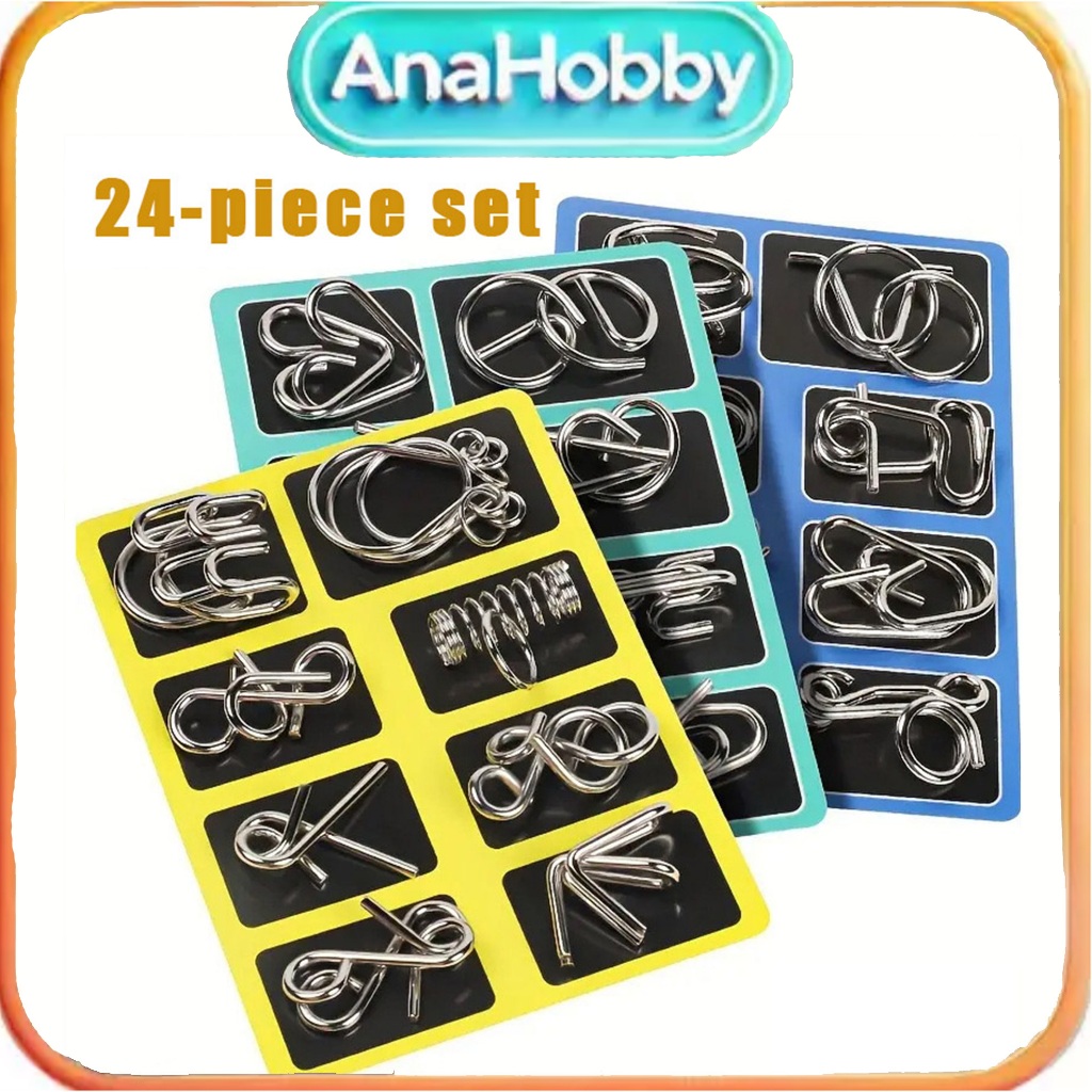 24Pcs Metal Wire Puzzle IQ Mind Brain Teaser Montessori Anti-Stress ...