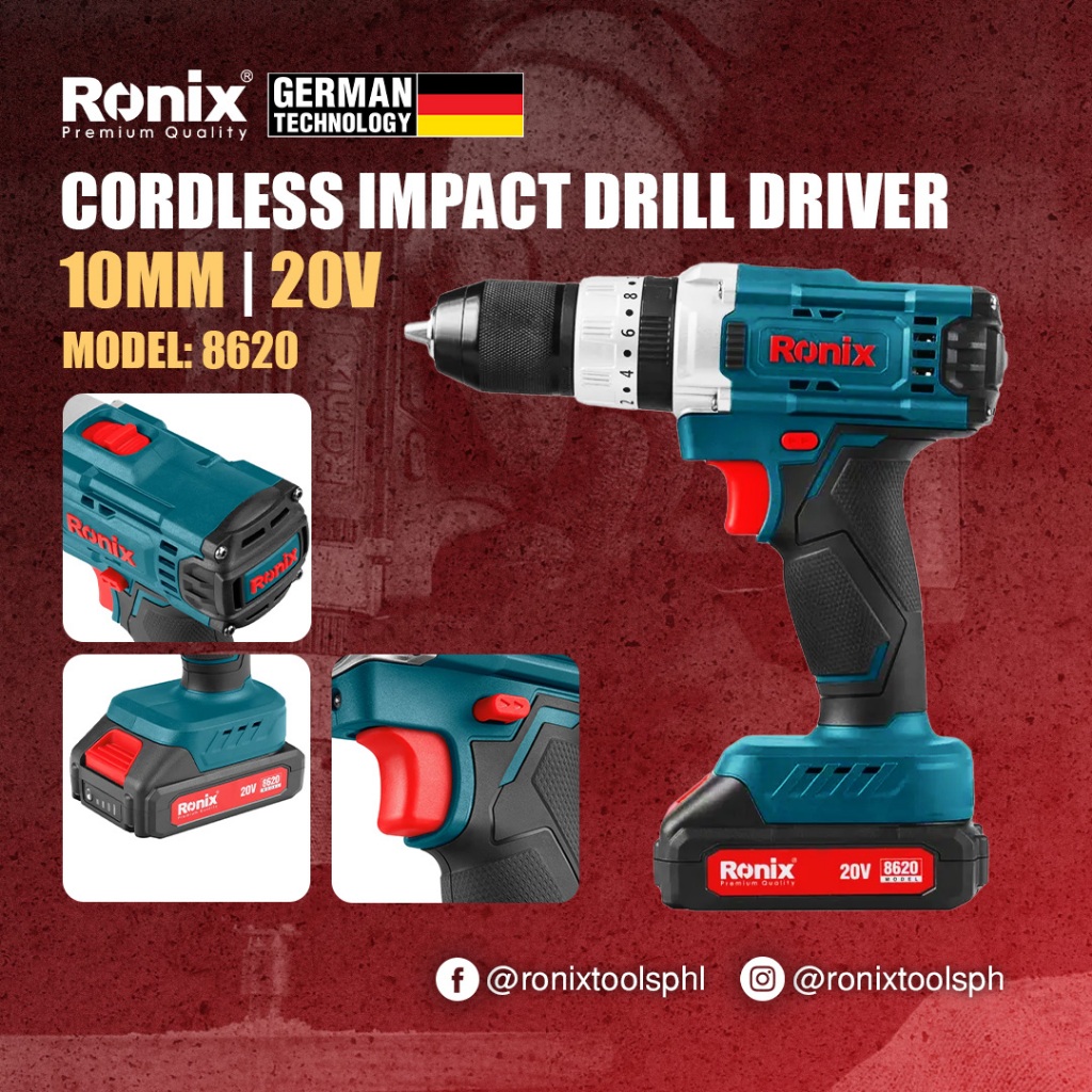 Ronix 8620 Cordless Impact Drill Driver 10mm | 20V | 1.5Ah Lithium-Ion ...
