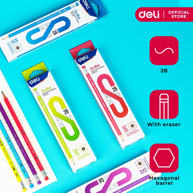 Deli Scribe Pencil 2B/HB 12pcs/box | Shopee Philippines