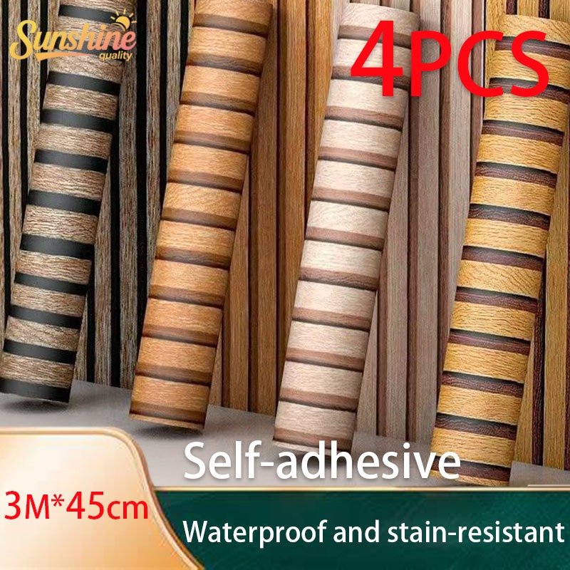 4PCS 3M*45cm Easy Peel-and-Stick Wood Grain Wallpaper Three Dimensional ...
