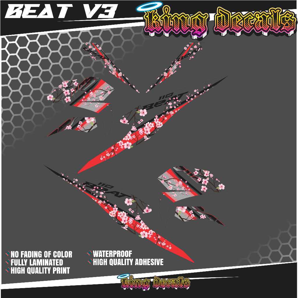 TRANSPARENT BEAT V3 SAKURA DESIGN DECALS [Customized Decals] | Shopee ...