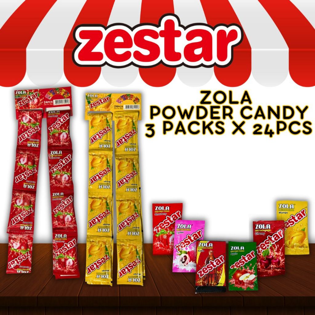 Zola Powdered Candy and Juice Fruity Flavors 2+1 packs 24pcs per pack ...