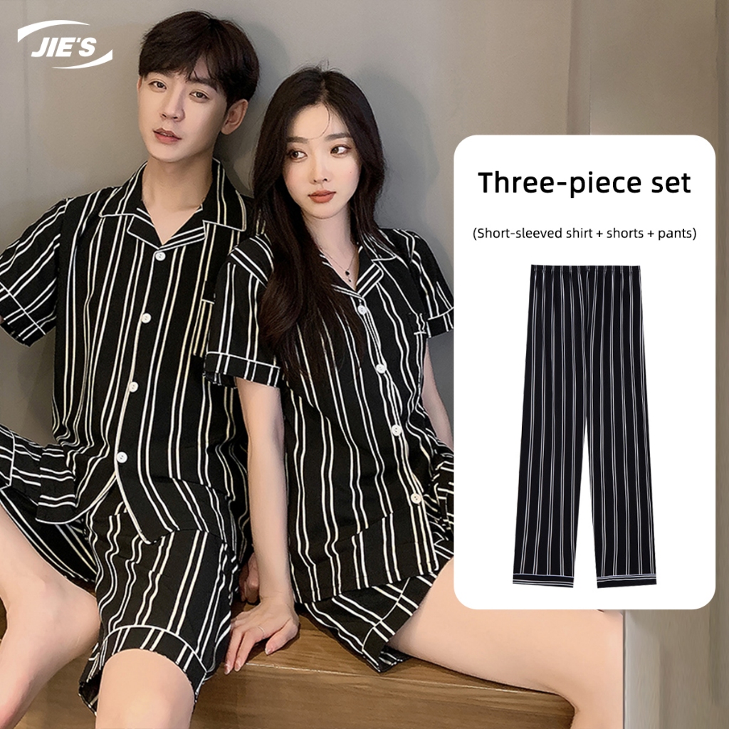 Jie's couple plus size M-4XL silk satin 3in1 short sleeve terno pajama ...
