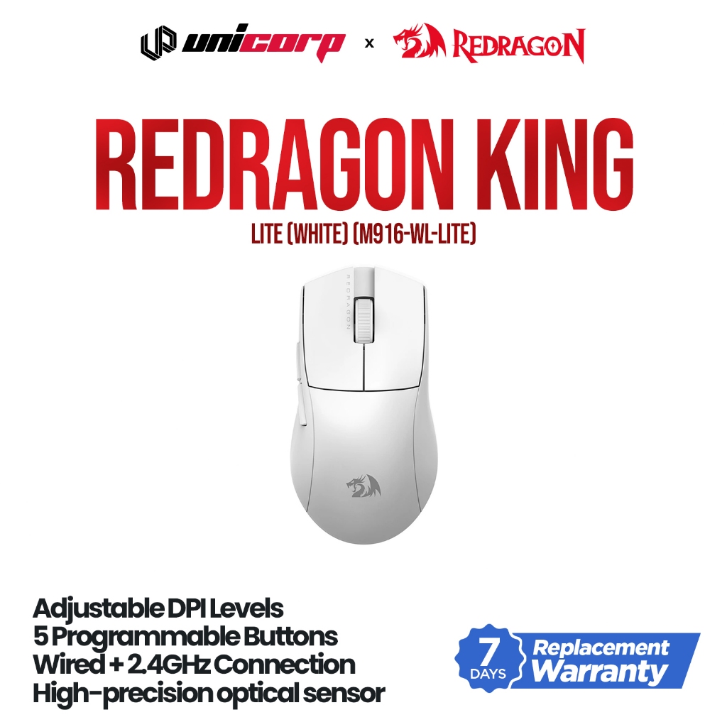 REDRAGON KING LITE (WHITE) (M916-WL-LITE) Tri-Mode Connection Mouse ...